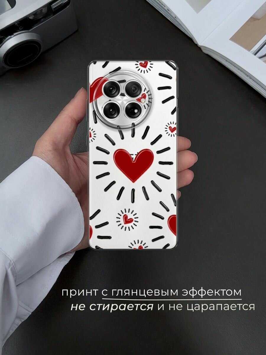 Чехол на OnePlus 13 / Ван Плас 13 с принтом "Бордовые сердца паттерн" — фото 1