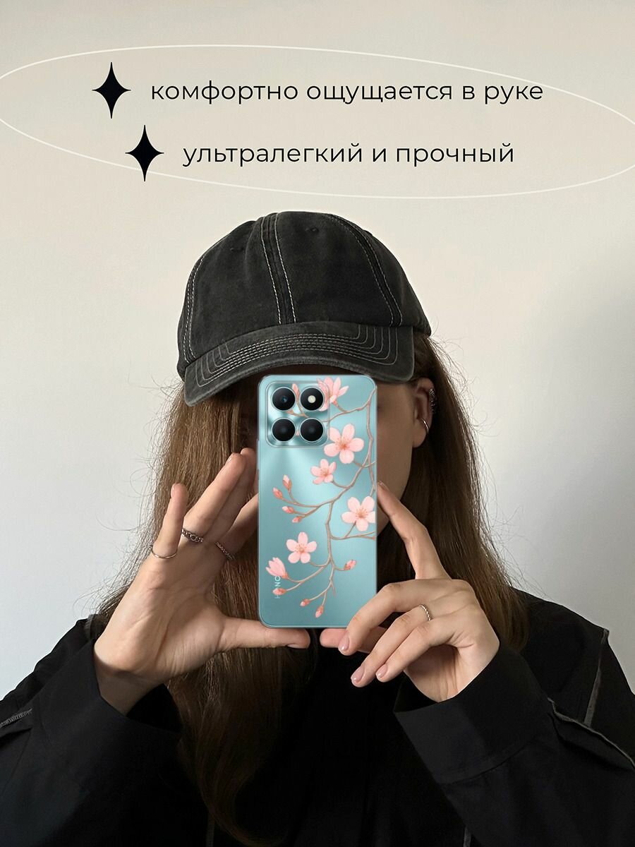 Чехол на Honor X6A / Хонор X6A с принтом "Веточка распускающейся сакуры 2" — фото 1