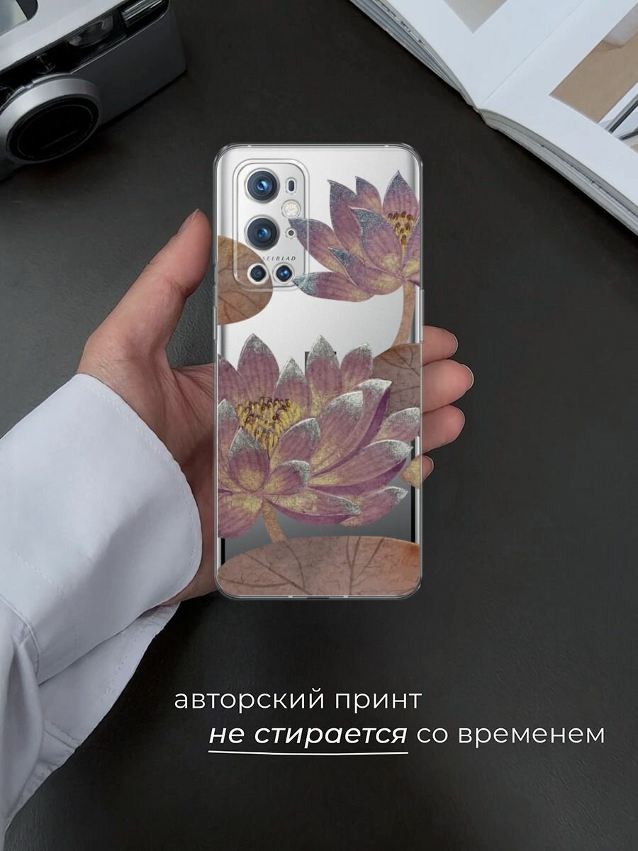Чехол на OnePlus 9 Pro / ВанПлас 9 Про с принтом "Темные лотосы" — фото 1