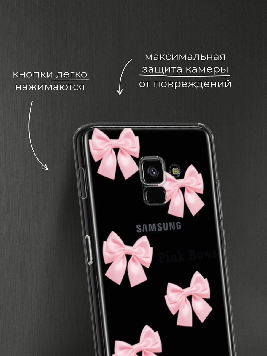Чехол на Samsung Galaxy A8 + / Самсунг Галакси А8 Плюс 2018 с принтом "Pink Bows", прозрачный — фото 1