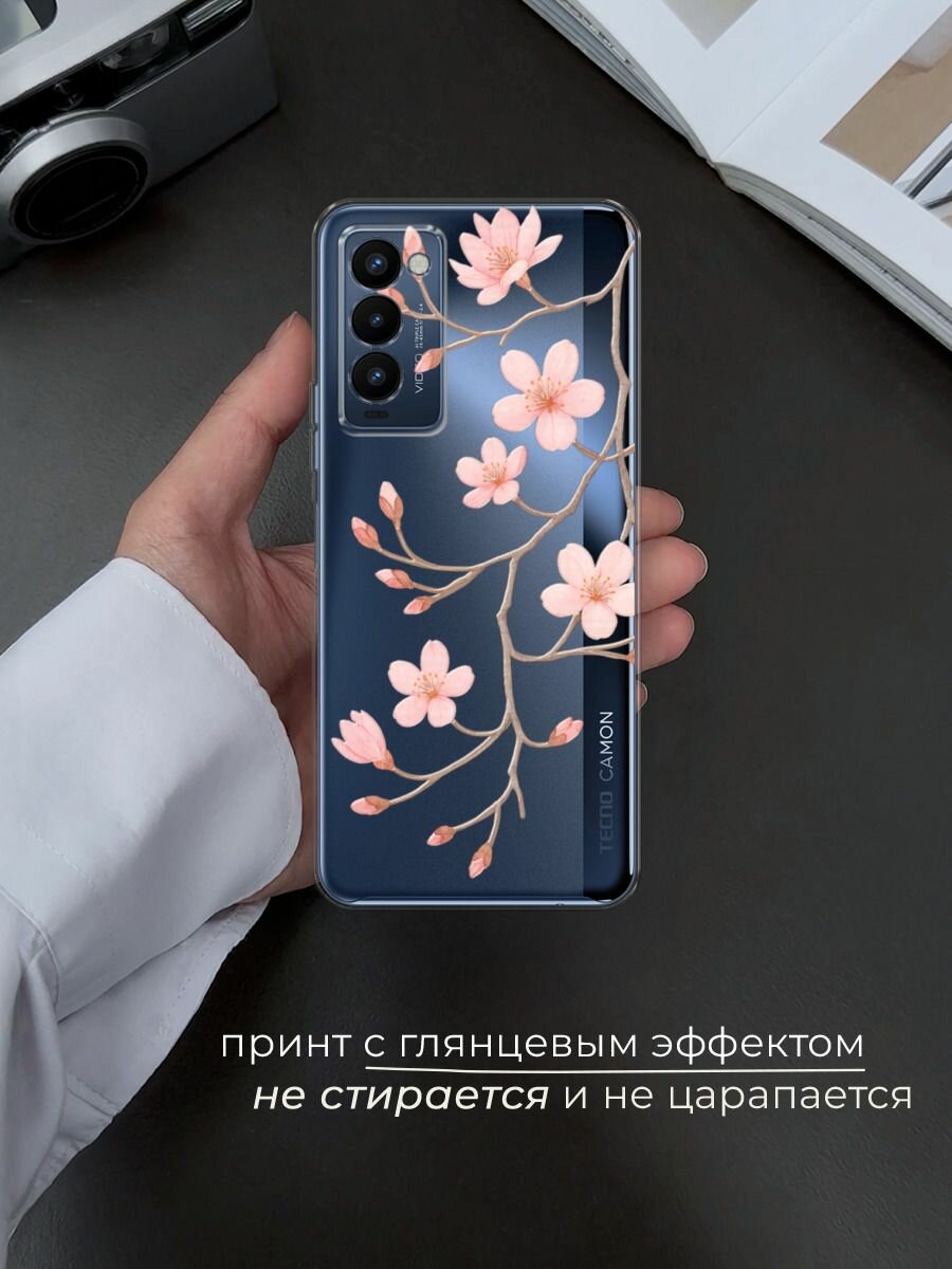 Чехол на Tecno Camon 18P / Техно Камон 18Р с принтом "Веточка распускающейся сакуры 2" — фото 1