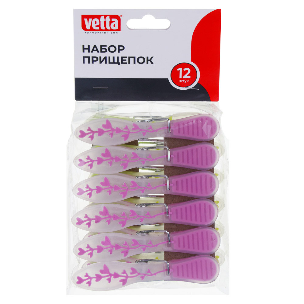 Набор прищепок для белья VETTA "Цветы", пластиковые, цвет микс, 12 шт