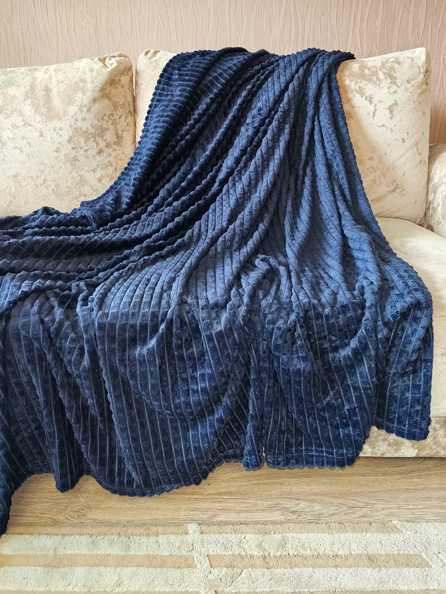 Плед 200х220 кубики синий евро 2-спальный, покрывало, плед на диван кровать в гостиную спальню детскую теплый пушистый