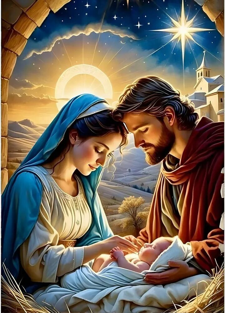 Алмазная мозаика 50х70 Икона "Рождение Иисуса Христа" Картина