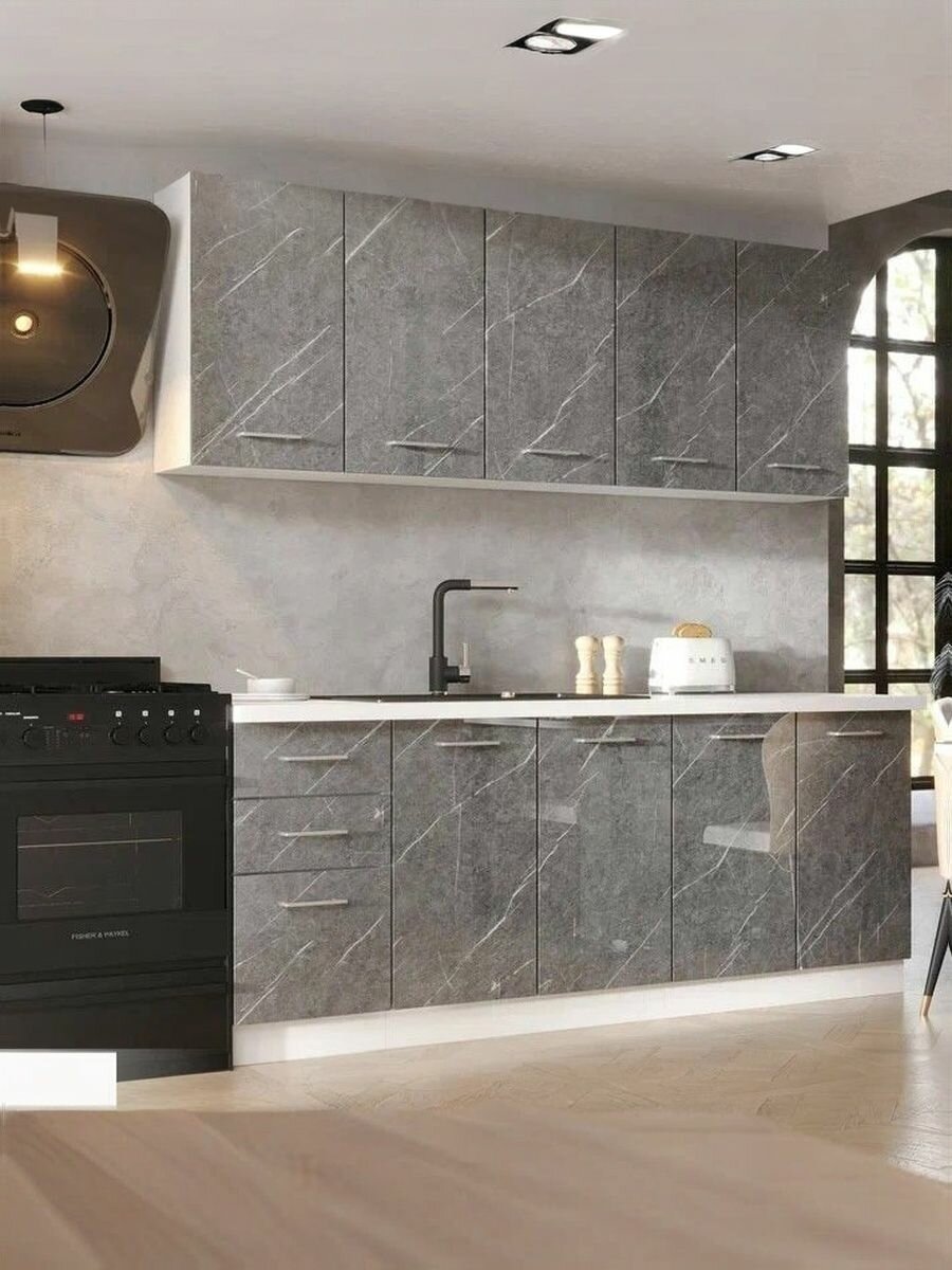 Кухонный гарнитур 2 м серый мрамор, столешница 2 метра