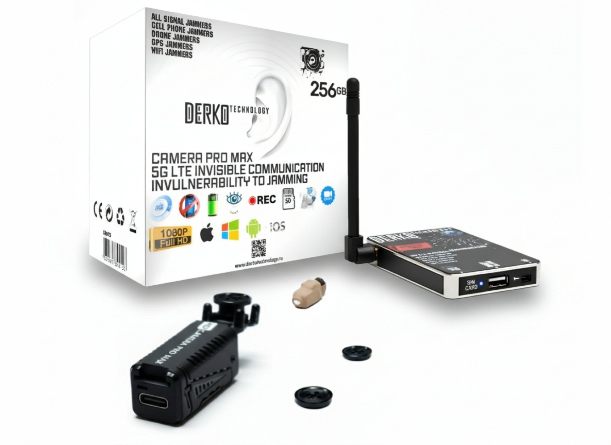 Система обхода глушилок 5G/LTE с микрокамерой 16MP Full HD 10x zoom и микронаушник Gold 10 мм