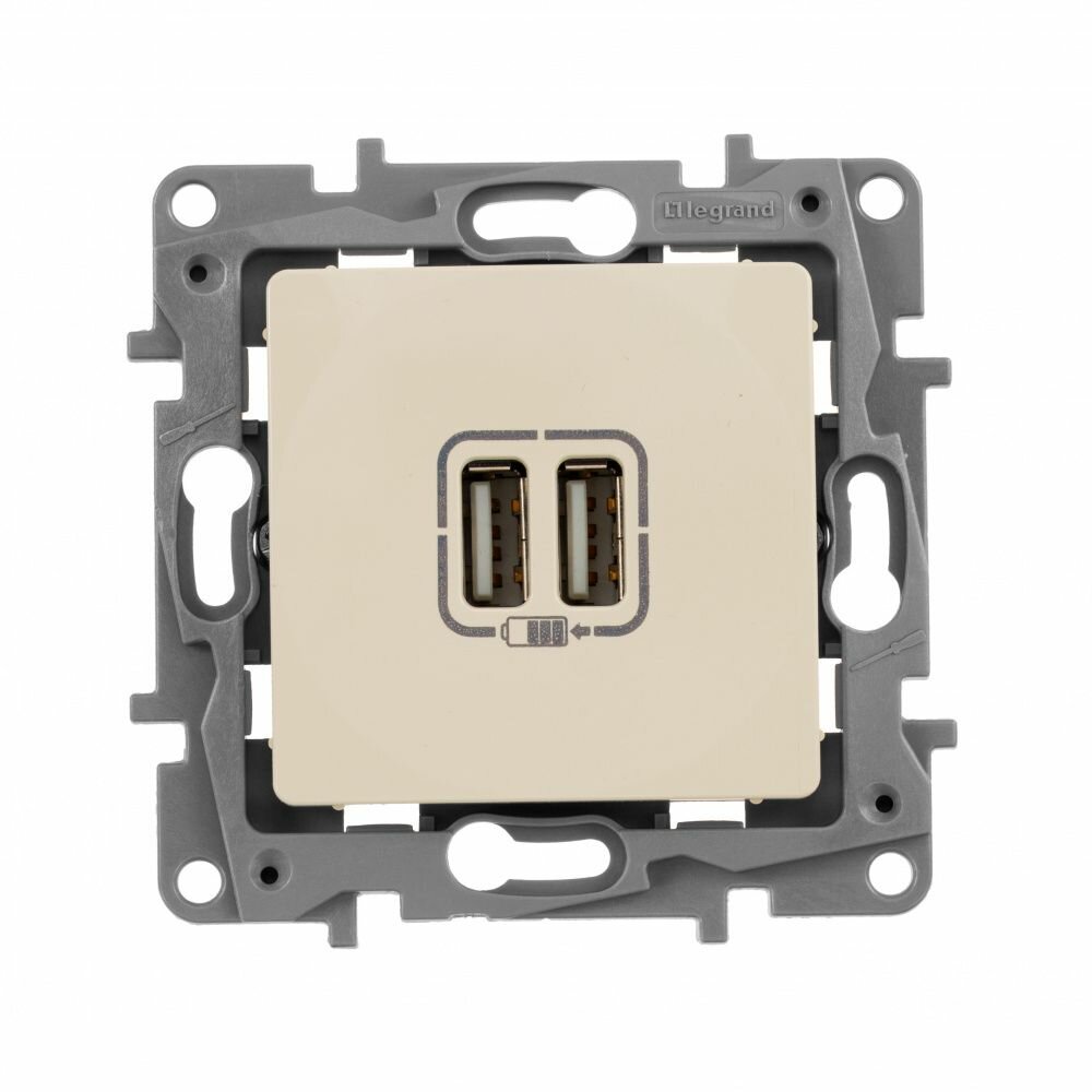 Розетка USB для зарядки двойная, Слоновая кость Legrand Etika 672394