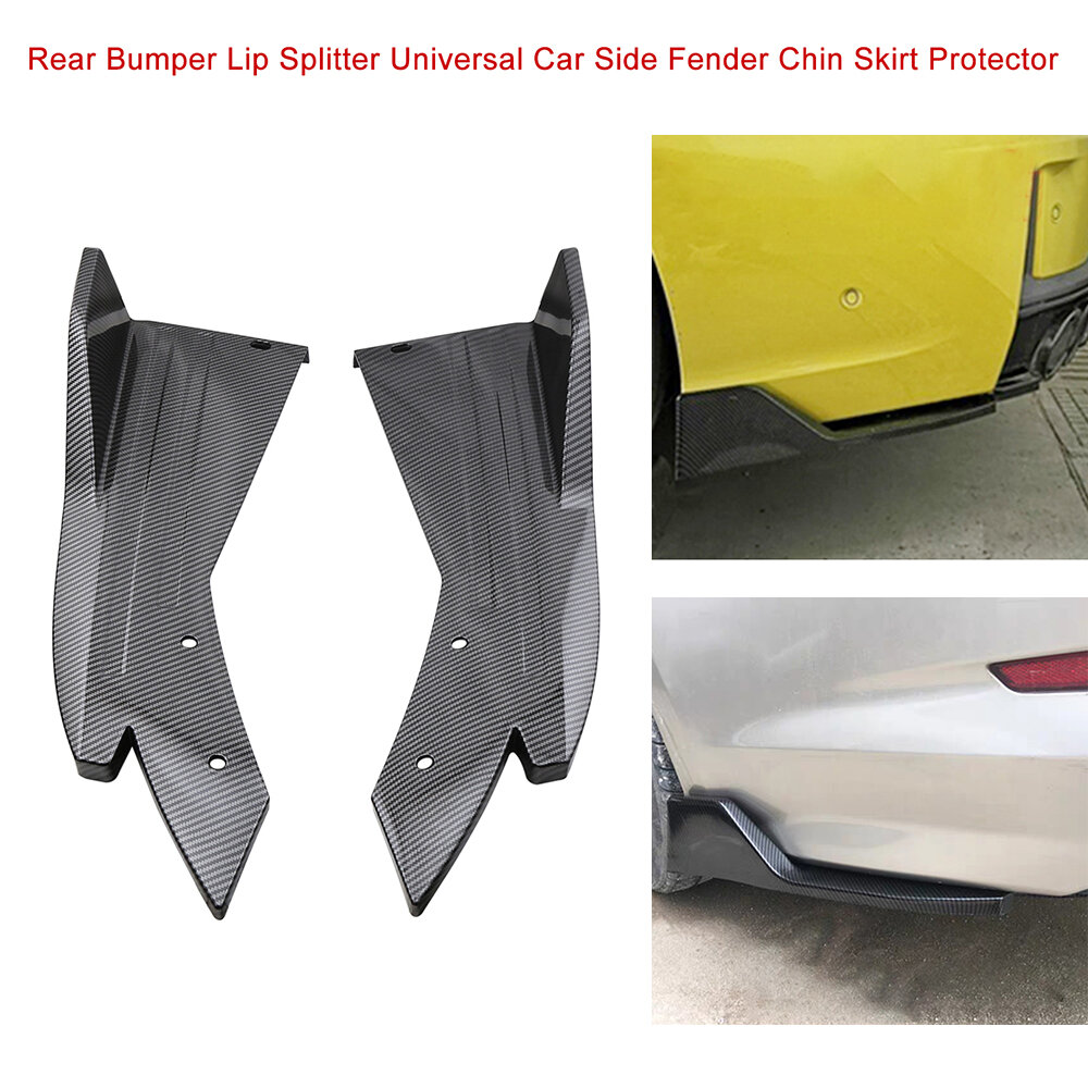 Rear Bumper Lip Splitter Universal Car Side Fender Fins Body Lip Spoiler Chin Skirt Protector, Black, Carbon Fiber, ABS, New, 2 x Rear lip wrap angle splitters, Universal, 550g, 52*18*12cm