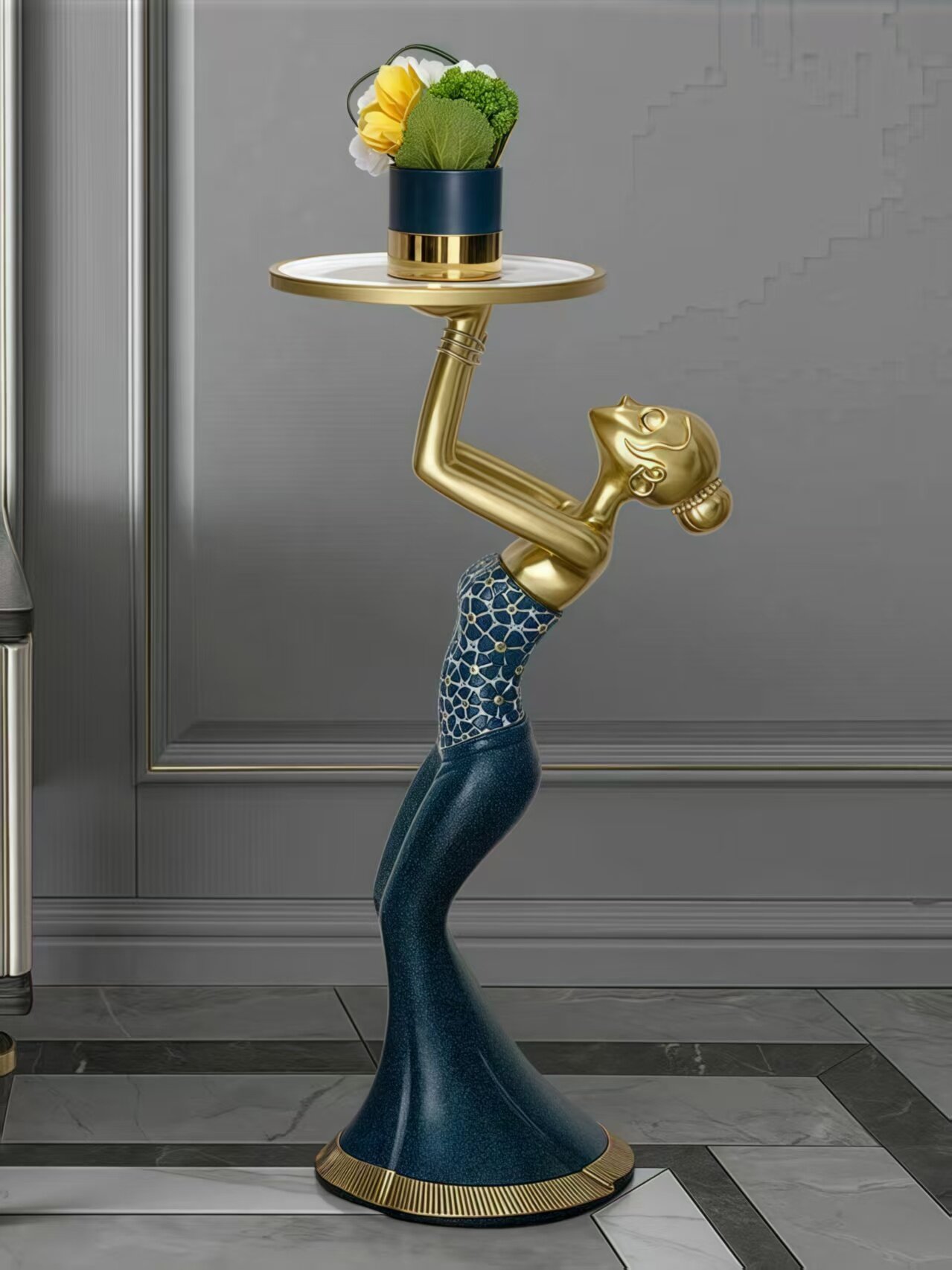 Журнальный стол, металл, для офиса, арт-деко, темно-синий, 38 x 38 x 85 см