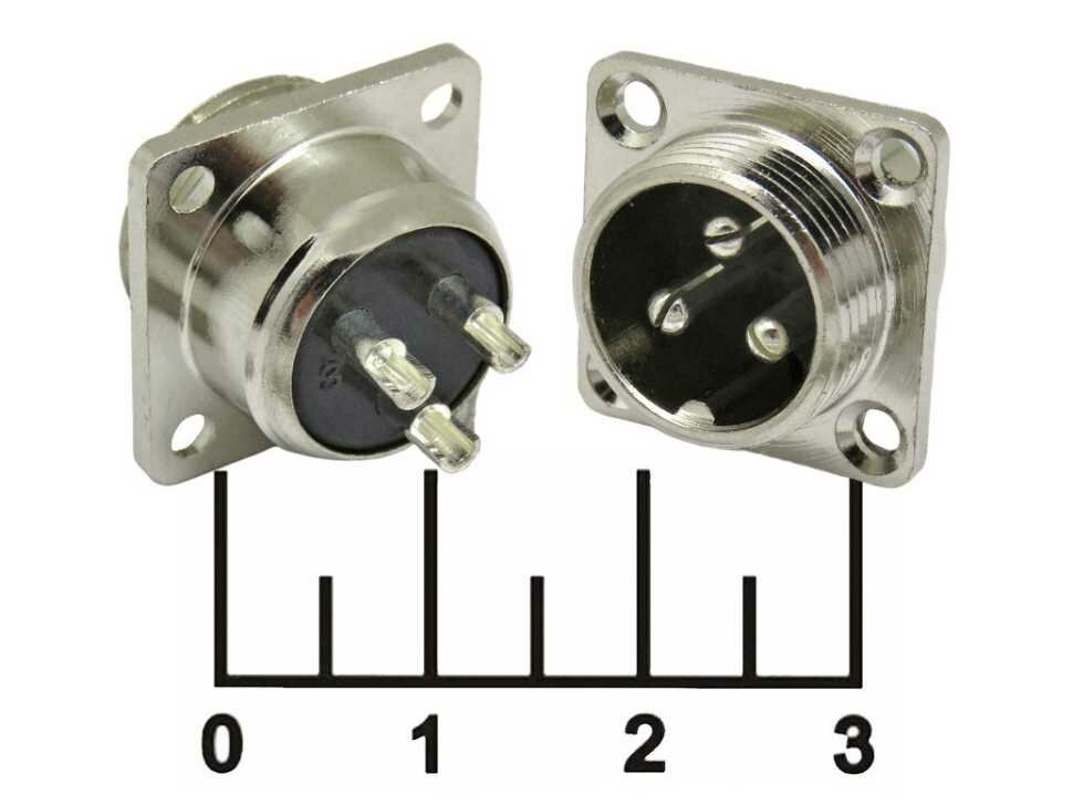 Разъем 3pin штекер хром в панель GX16 (GX16M-3F)