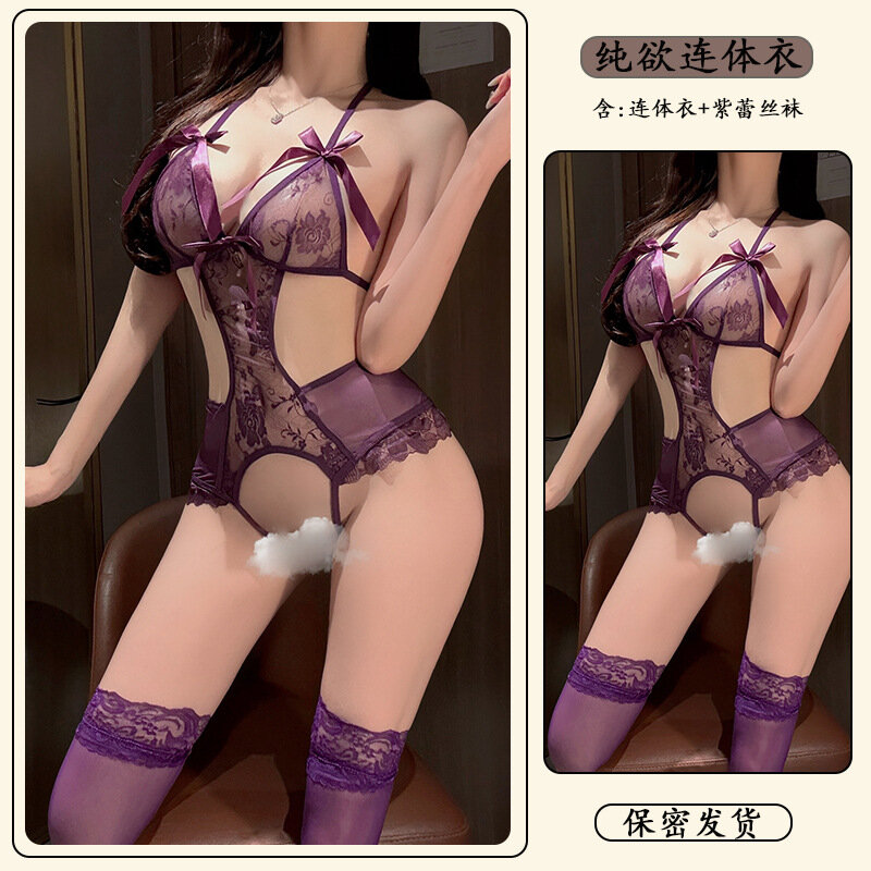 Сексуальное нижнее белье, кружевной боди с открытым шаговым швом, соблазнительно и подходит для маленькой груди, не нужно его снимать.