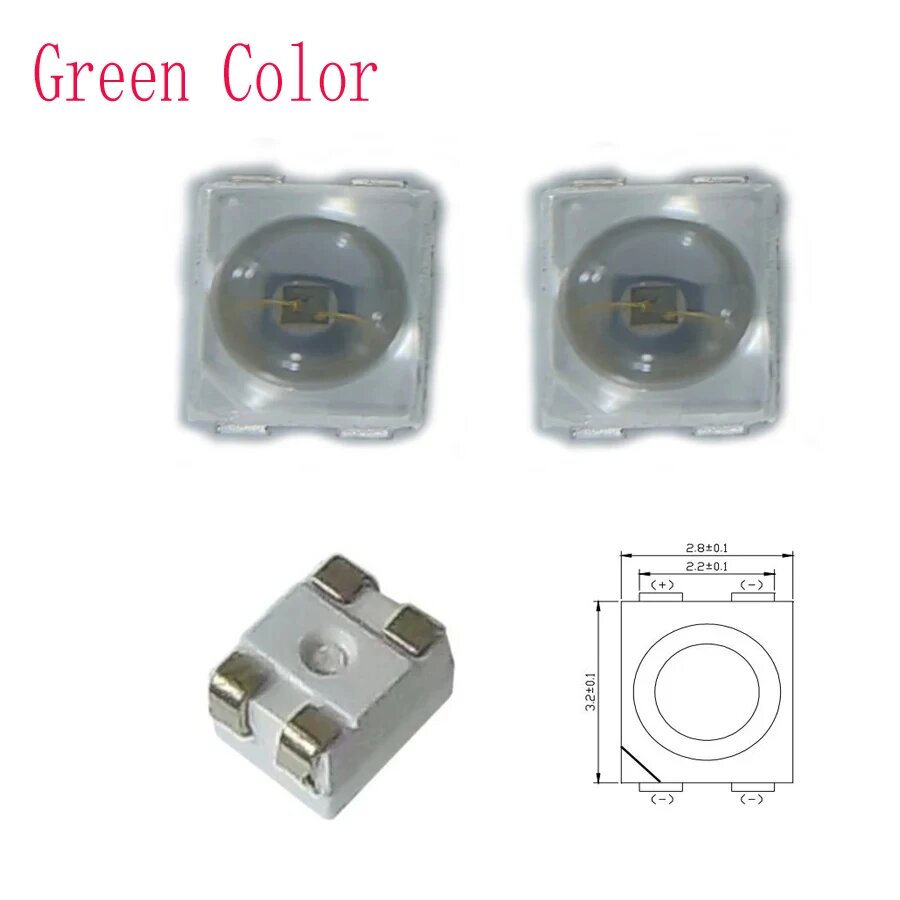 SMD светодиоды 3528 Huaxinxiang PLCC-4 красный/желтый/синий/зеленый Зеленый, Green Anode, 50PCS
