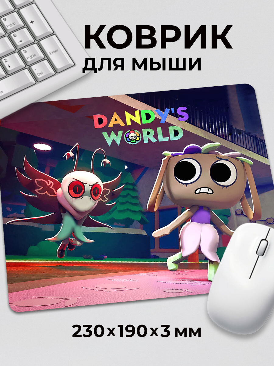 Коврик для мышки мир Денди Роблокс Roblox Dandy Луи и Бэсси c тканевой поверхностью, на нескользящем резиновом основании