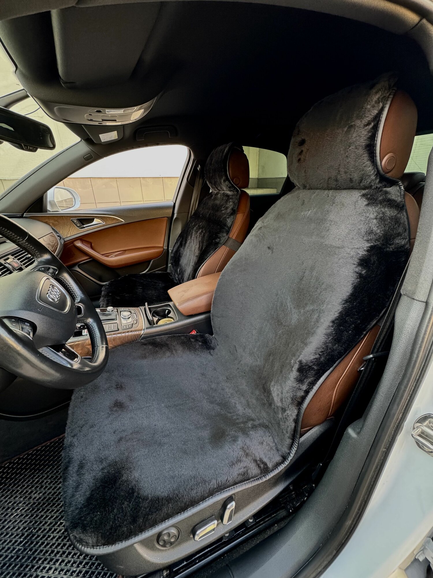 Меховые накидки, чехлы на сиденье автомобиля, Овечья шерсть, Черные, 2 шт