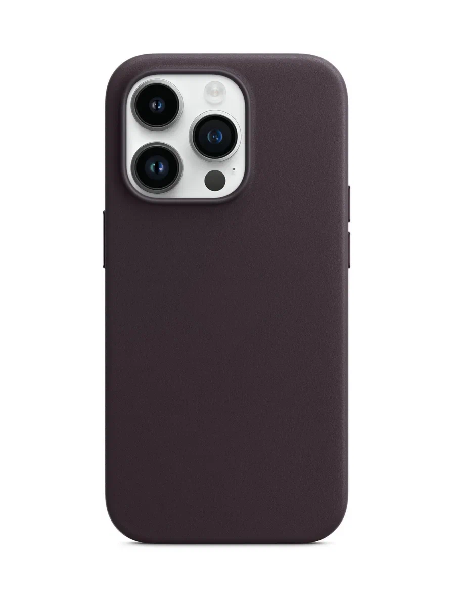 Кожаный чехол Магсейф для iPhone 14 Pro Max Elderberry / Анимация NFC / Leather Case Магсейф для Айфон 14 Про Макс / Вишнёвый