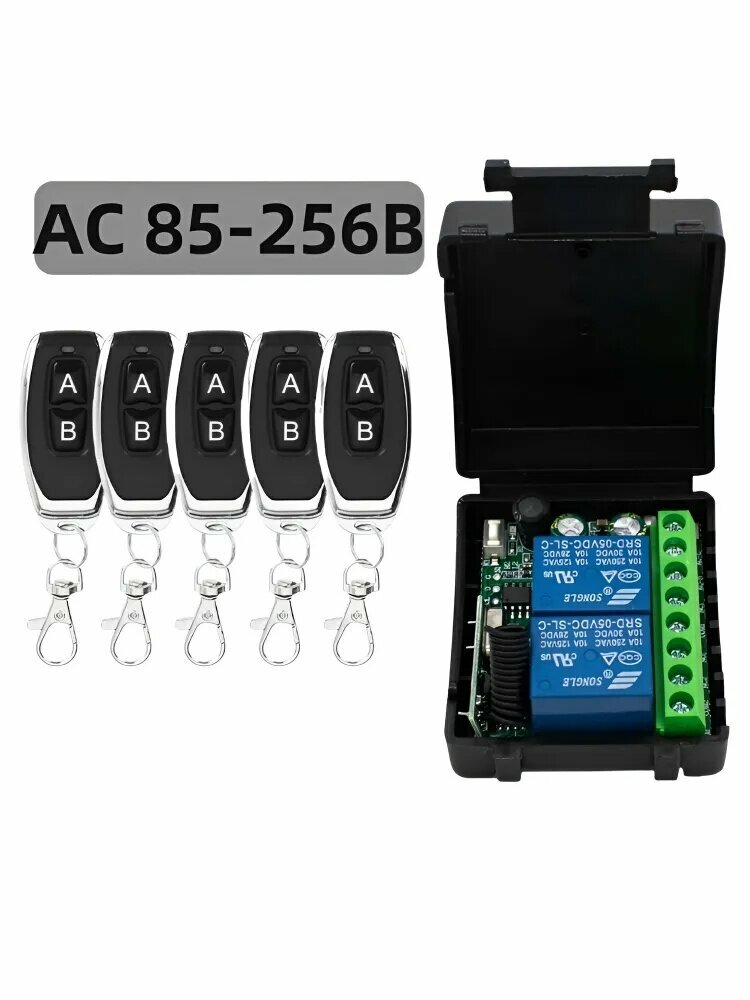 2-канальный беспроводной модуль дистанционного управления реле 10 А AC 85-256 В/220 В в комплекте с пятью пультами дистанционного управления (батареи в комплекте)