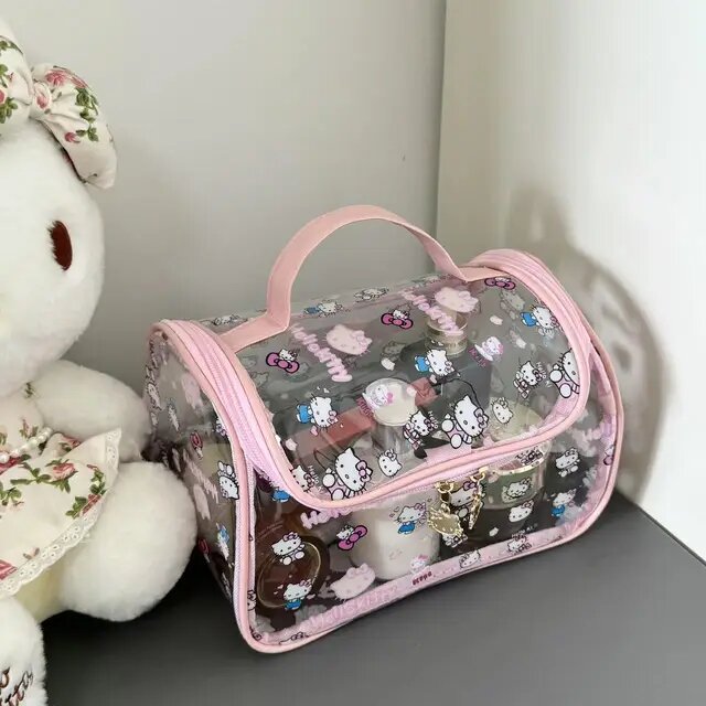 Милая прозрачная подвесная косметичка Hello Kitty, милая и очаровательная водонепроницаемая косметичка для девочек, идеально подходит для деловых поездок или подарка на день рождения.