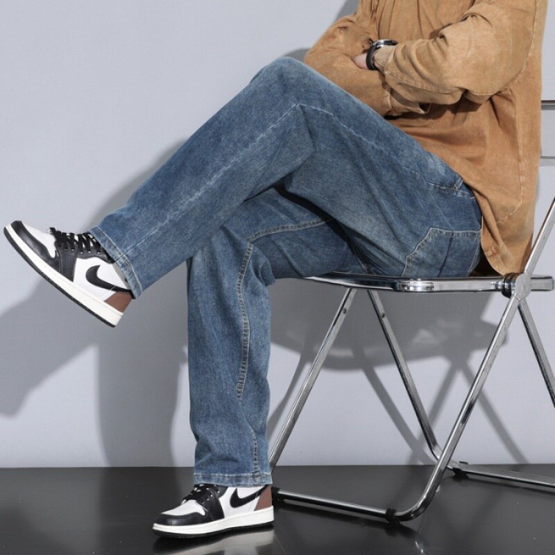 Слим тапер KLQ Круто Черные эластичные KLQ мужские весенне-осенние широкие прямые ретро широкие штаны повседневные, Размер_35