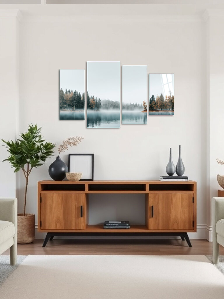 Картина модульная 130х80 см на стекле для интерьера/ Рассвет на озере, Diva Kartina