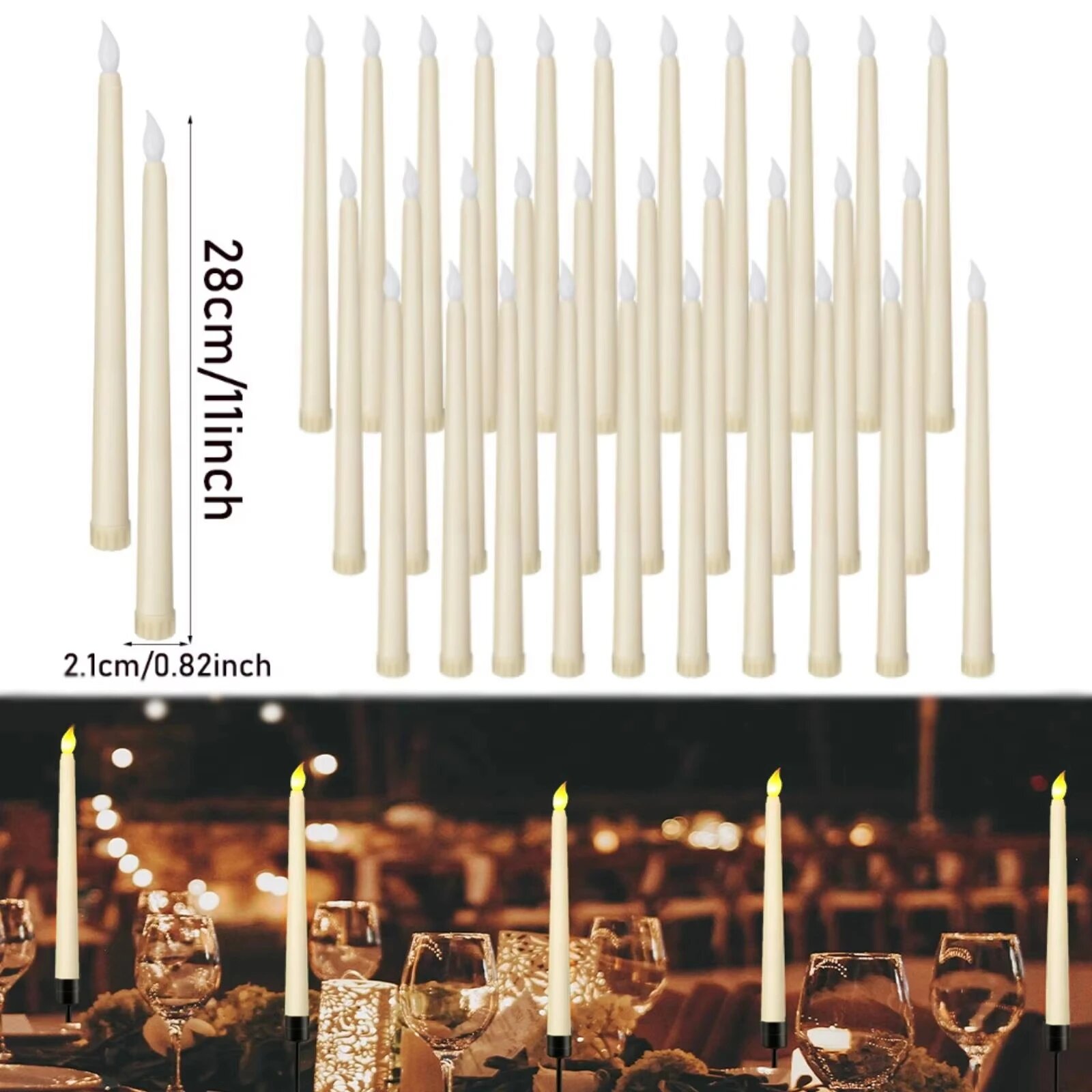 Светодиодные конические свечи 12PCS, Ivory