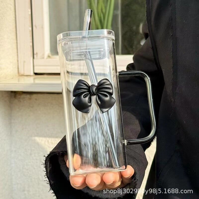 GB MOONBIFFY, Кружка-банка , стекло, для воды, сока, с декором, с трубочкой, 350 мл