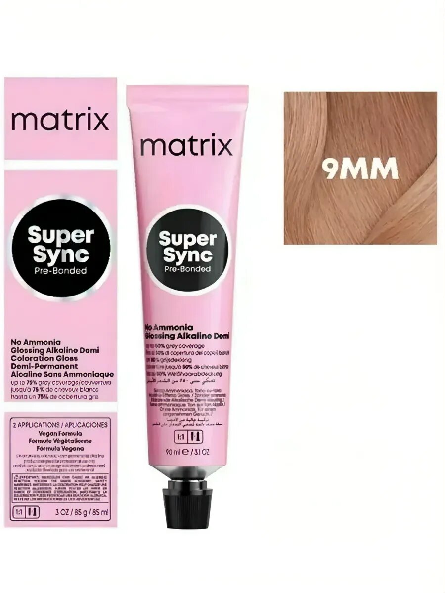 Краска для волос Matrix Coloring Hair Super Sync Pre-Bonded, Деми-перманентный краситель для волос, 9MM