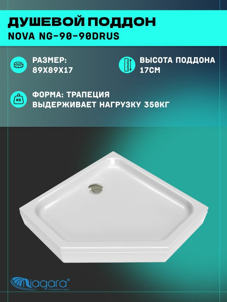 Душевой поддон Niagara Nova NG-90-90DRUS (90х90х17) трапеция, белый,1 место