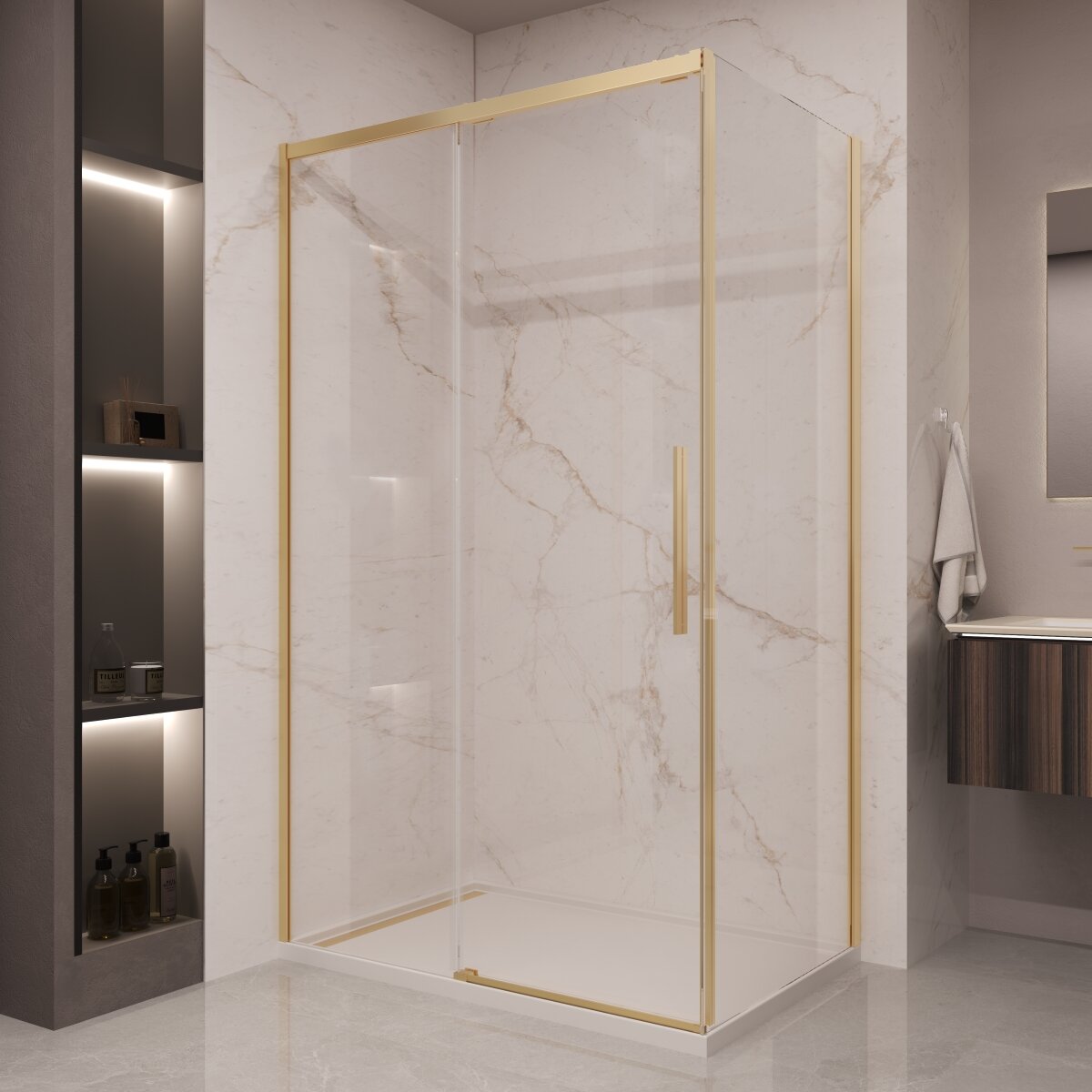 Душевой уголок Vincea Stella 140х80 VSR-1ST8014CLG брашированное золото