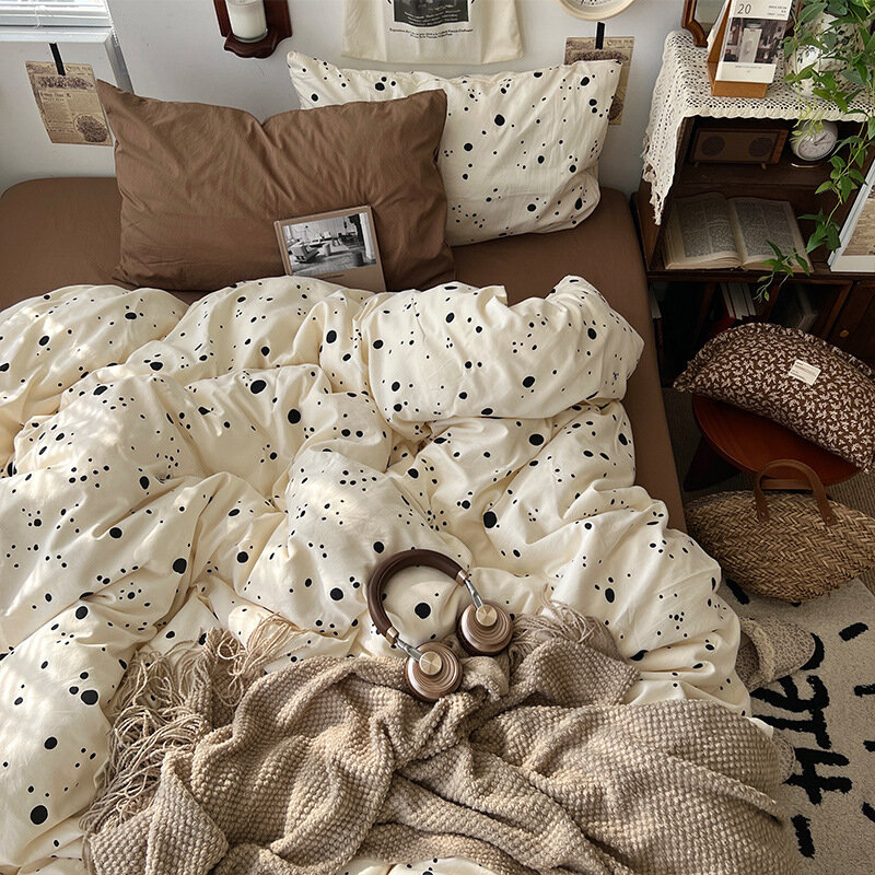 Комплект из четырех простыней из стираного хлопка с милым рисунком (класс А), осеннее постельное белье, пододеяльник для студенческого общежития, комплект из трех предметов,180*220cm