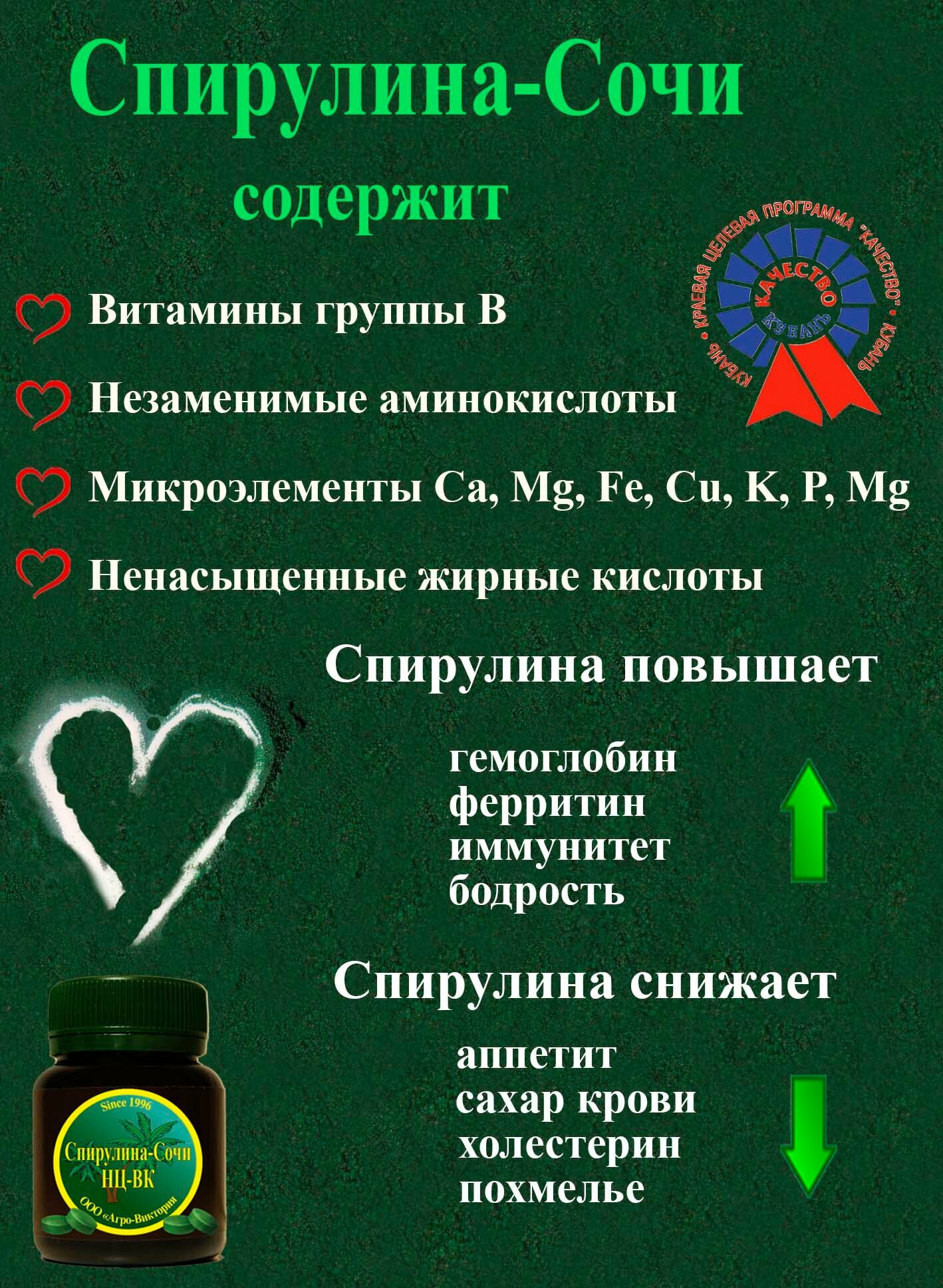 Спирулина Сочи Медь 60 шт. суперфуд от ранней седины, способствует усвоению железа, снимает воспаления — фото 1