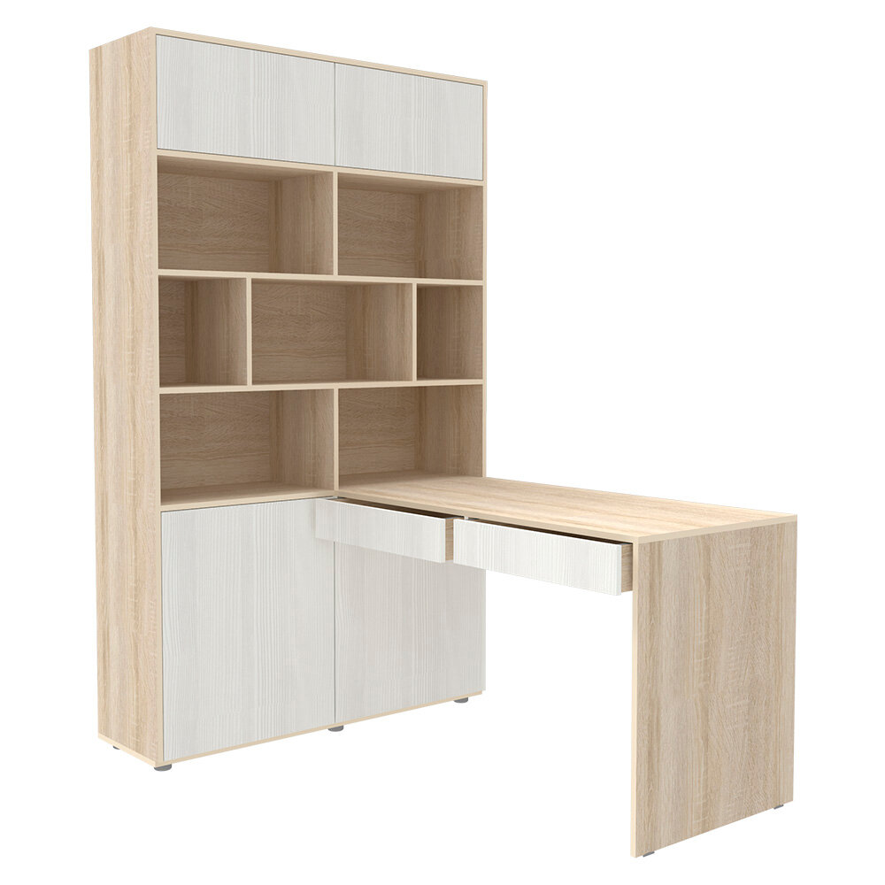 Стол письменный со стеллажом 1200 Дуб Сонома Белое Дерево