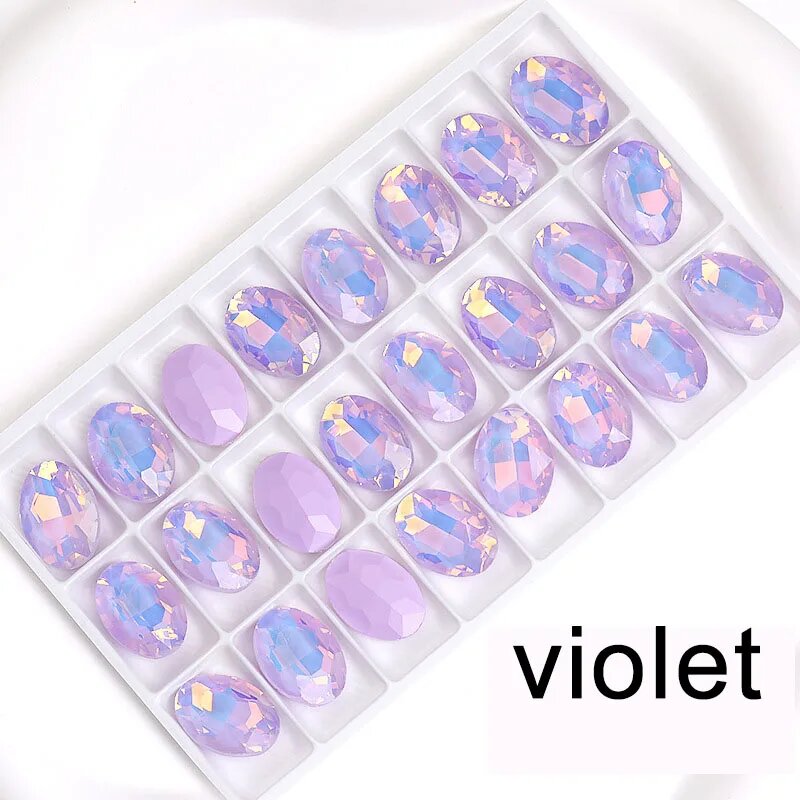 Овальные стразы опаловые фиолетовые 13x18mm, 12 шт