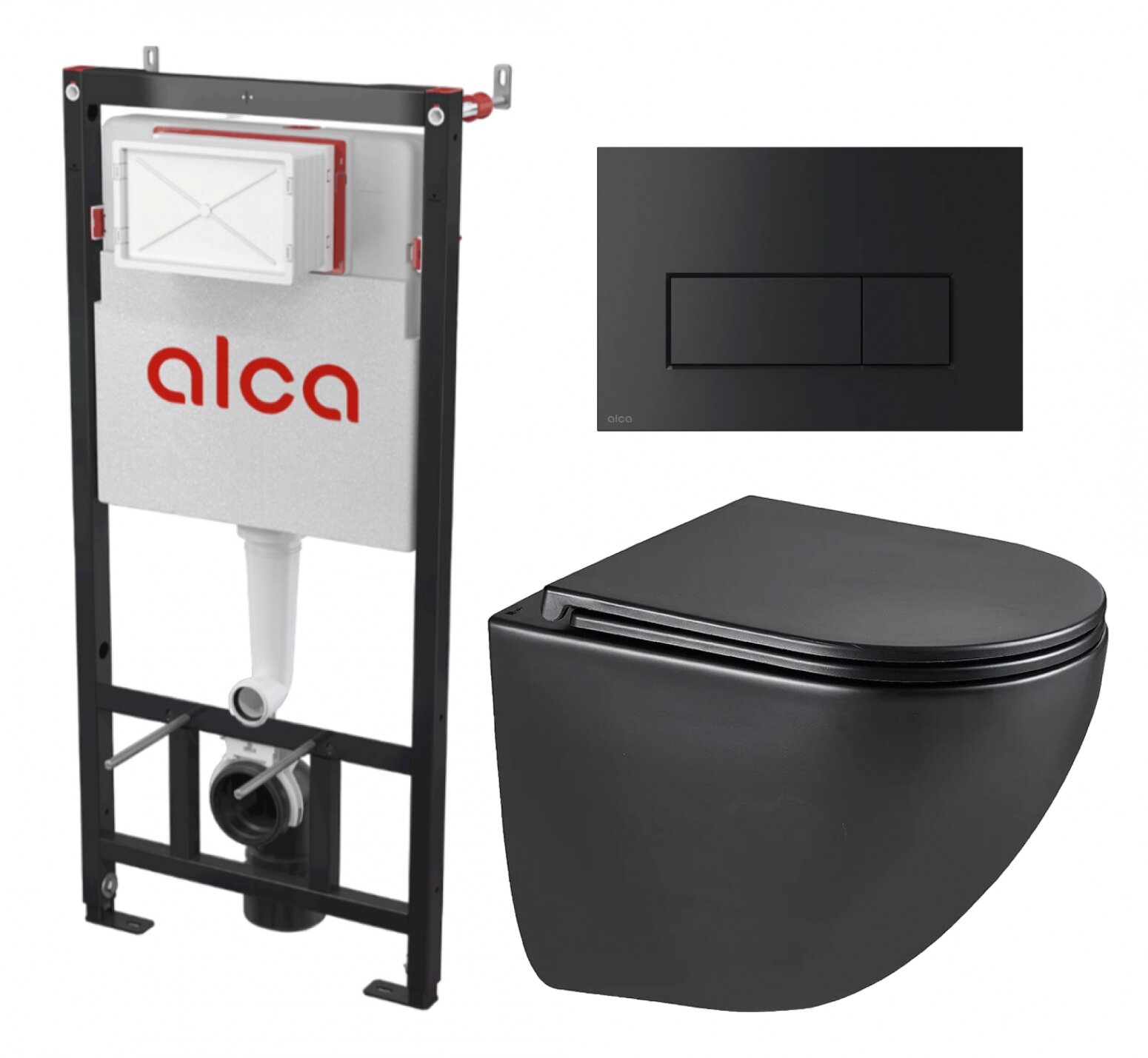Комплект 3 в 1 инсталляция AlcaPlast + Унитаз подвесной Lemark Glazer 9612004 + кнопка черная