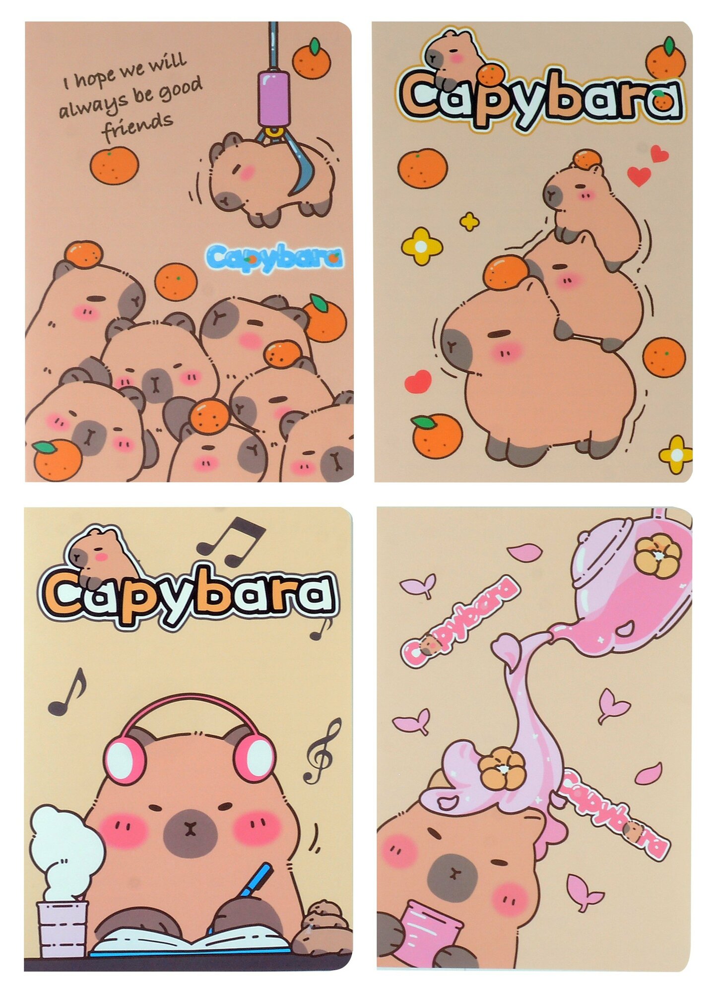 Тетрадь 32 листа в линейку "Capybara" сшивка, в ассортименте