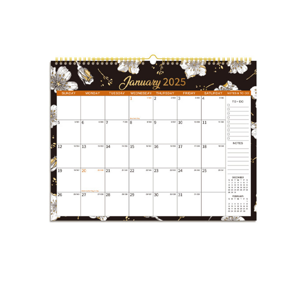 Настенный календарь на 2025 год, 12 месяцев, с большими блоками для записей, подходит для ежедневного и ежемесячного планирования, составления списка дел, ежедневника, расписания, органайзера. Цветочный дизайн. Размер: 14,6 x 11,3 дюйма.