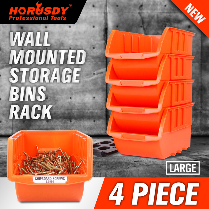 Набор лотков для метизов 4 штук оранжевые 230 x 155 x 125 мм и планки настенные 4 шт