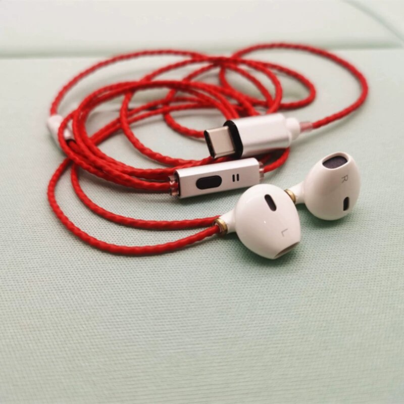 Вкладышные наушники HiFi с проводом Type-C разъем, красный, высокое качество звука, с микрофоном, подходит для iPhone и