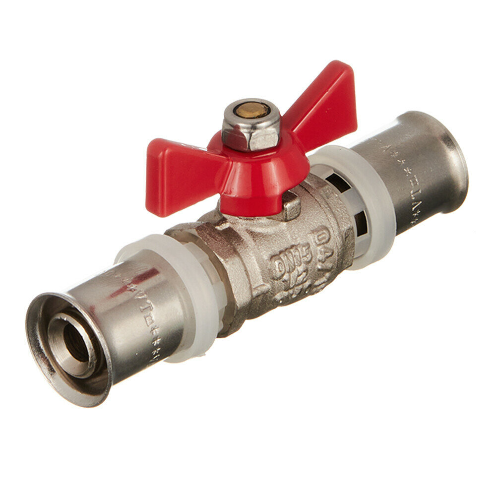 Кран шаровой латунный Valtec 16пресс х 16пресс для металлопластиковых труб бабочка прямой VT.243. N.1616