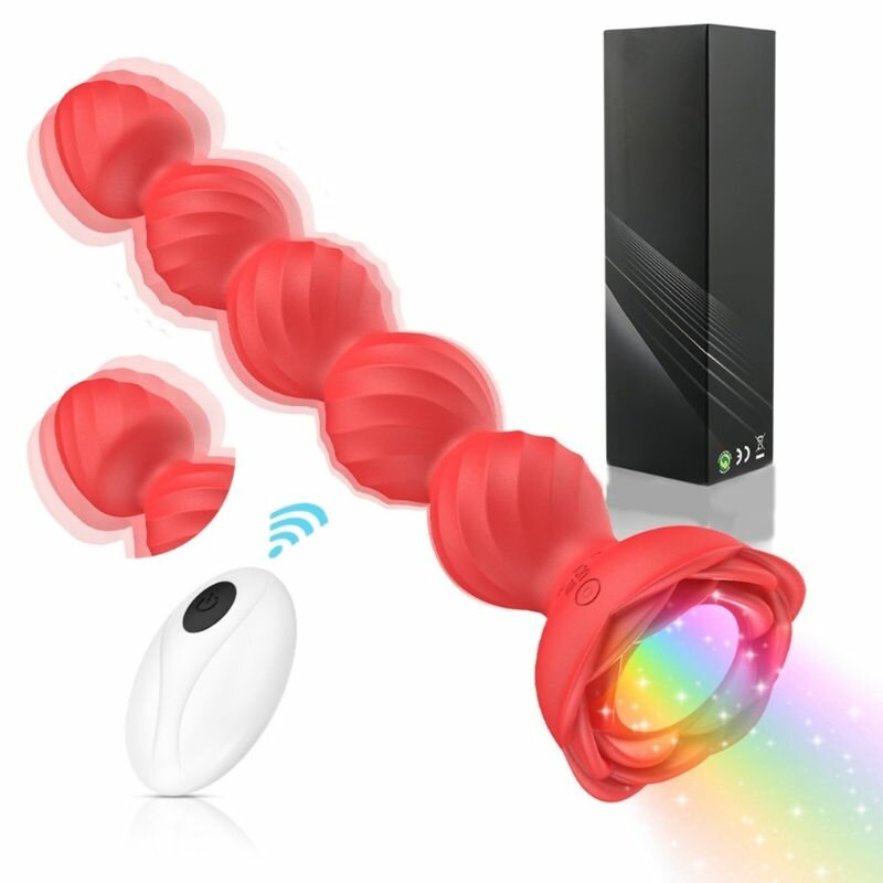 Красочная розовая светящаяся анальная пробка-красный пульт дистанционного управления с коробкой