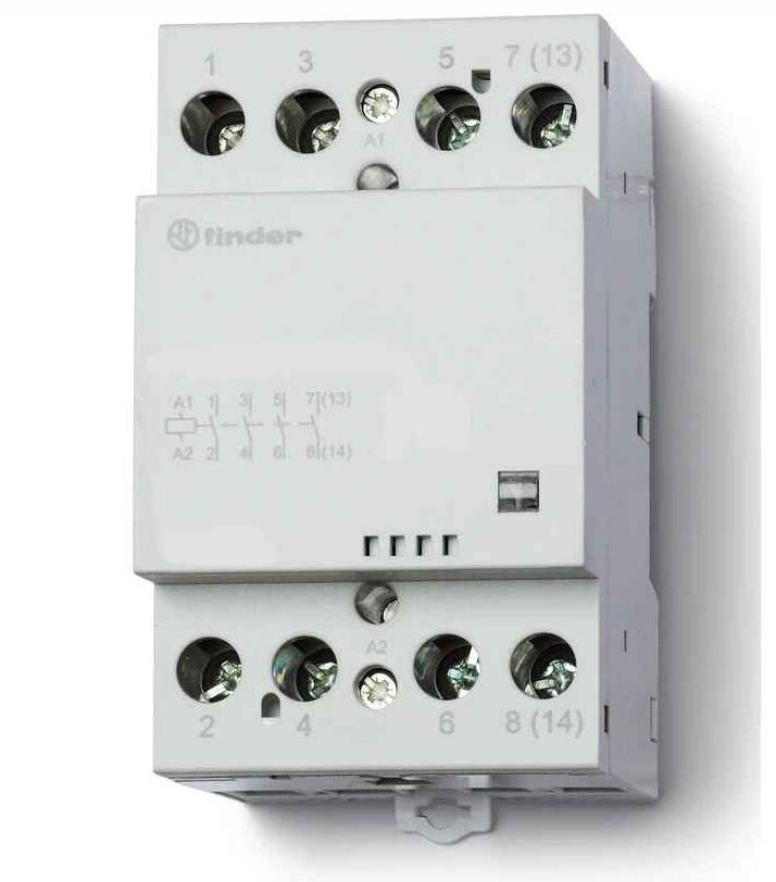 Контактор модульный 2NO+2NC 40А AgSnO2 24В AC/DC 53.5 мм IP20 опции: мех. индикатор FINDER 22.44.0.024.4610