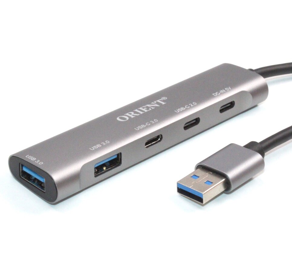 Концентратор 5 портов, USB 3.2 - 2*USB А 3.2, 3*TYPE-C до 5Гбит, 1,2 м, ORIENT CU-422A