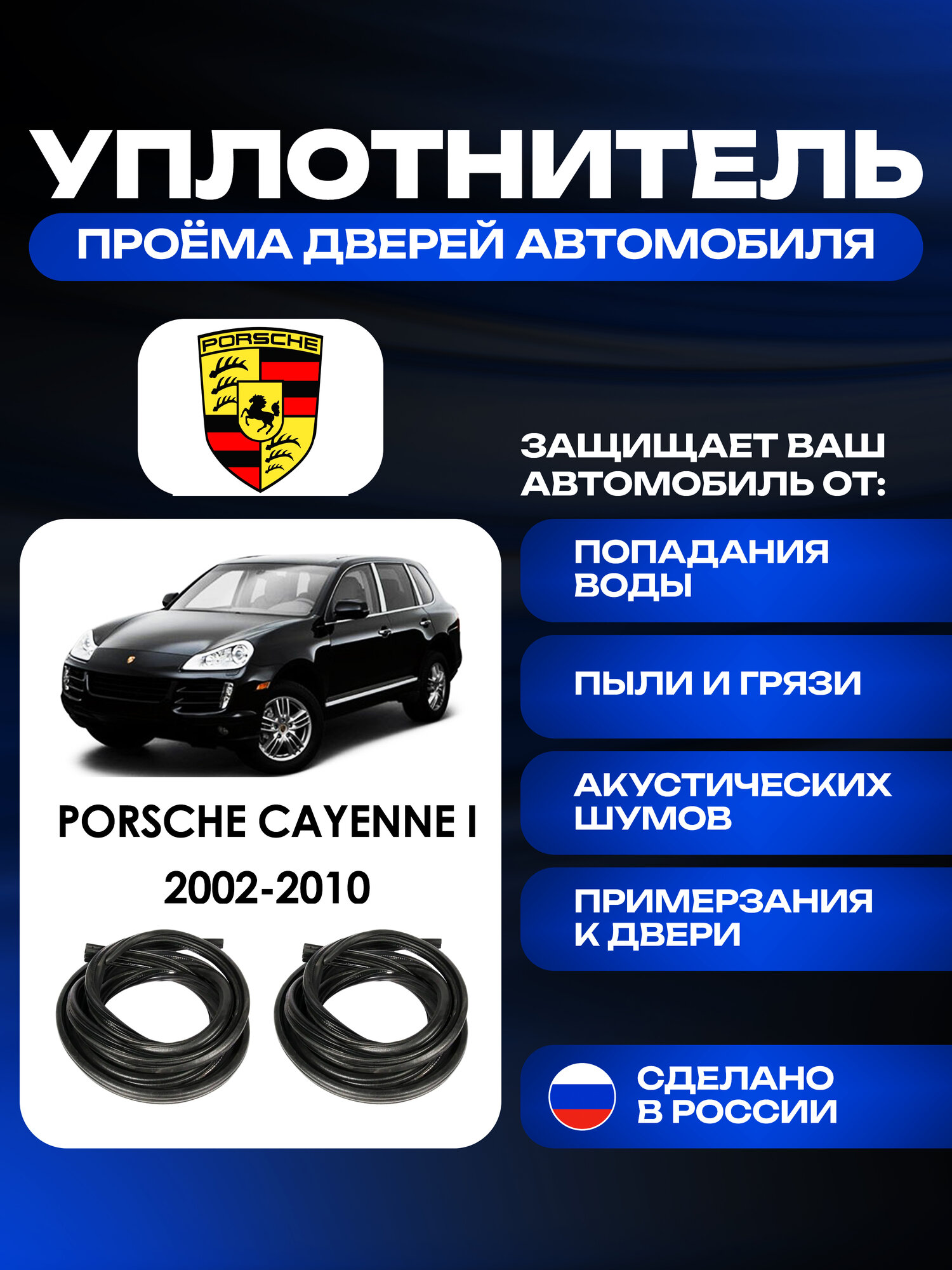 Уплотнитель (резинка) проёмов задних дверей (2 ШТ.) Porsche Cayenne 2002-2010 / Порш Кайен 1 поколение