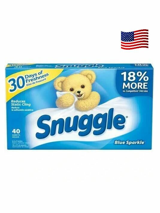 Snuggle Blue Spurkle Кондиционер салфетки для использования в сушильной машине для смягчения ткани, 40 листов