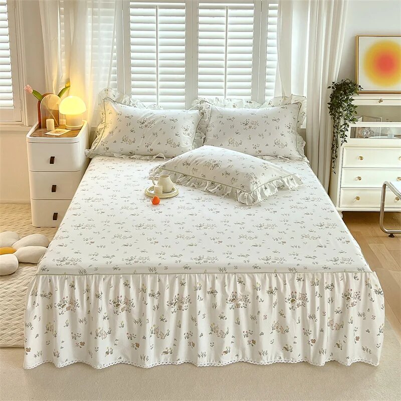 Bonenjoy юбка для кровати 100% хлопок цветочный принт Белый, 180x200x45cm 1pc, yilian