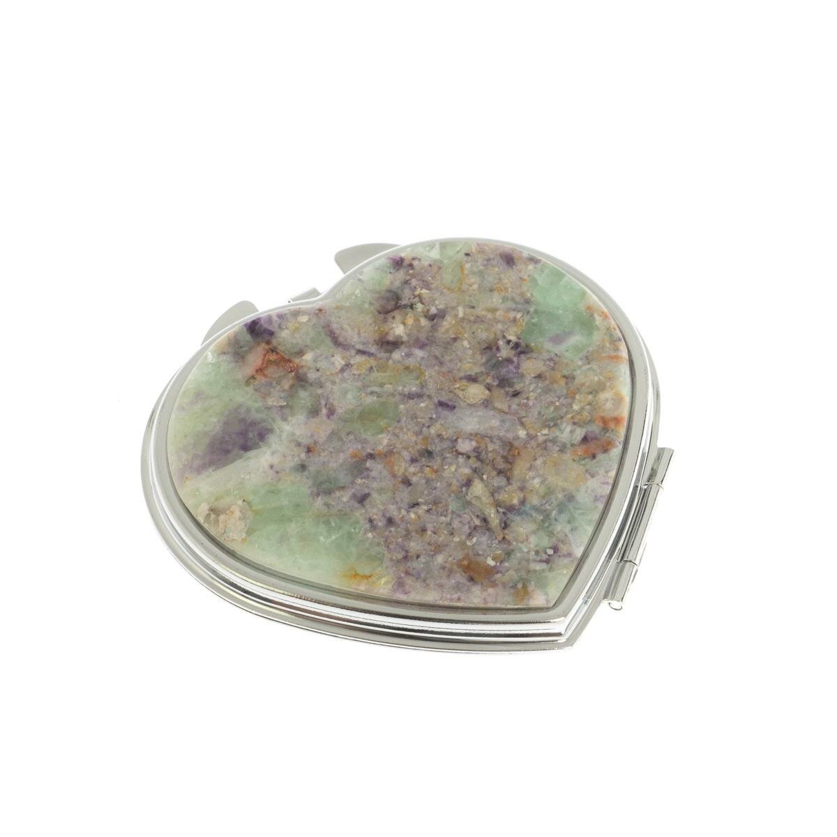 Зеркало карманное "Сердце" из флюорита цвет серебро 130048
