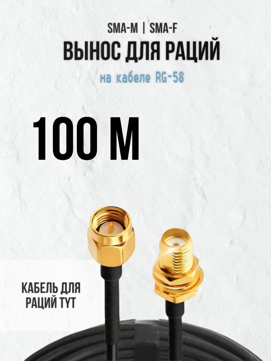 Вынос для раций Baofeng, TYT, Lira SMA папа-мама, 100 метров, кабель RG-58, кабель RG-58 50 Ом, удлинитель с разъёмами sma-female и sma-male