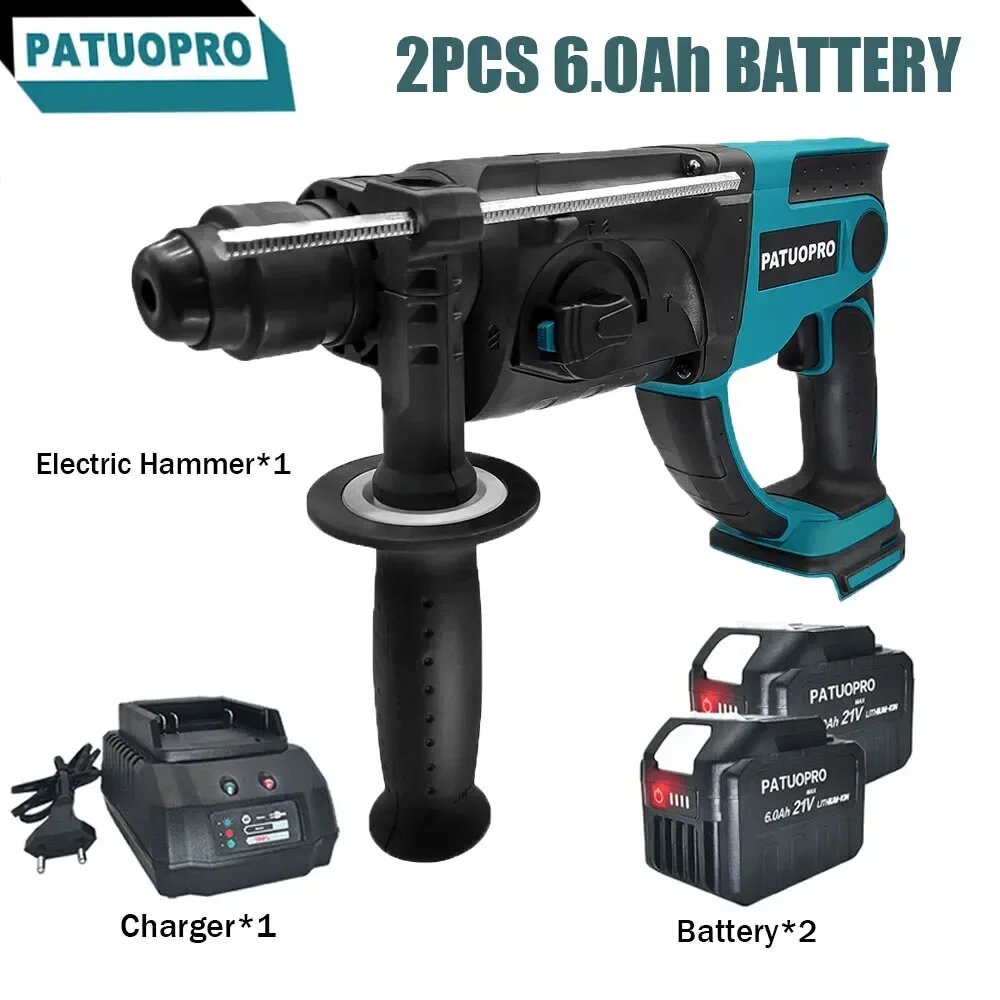 Бесщеточный аккумуляторный перфоратор PATUOPRO 18В 2PCS 6.0Ah Battery