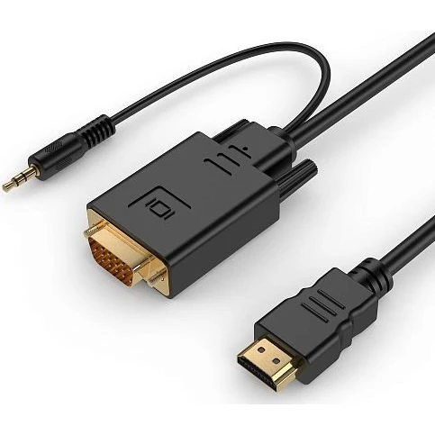 Кабель HDMI->VGA Cablexpert A-HDMI-VGA-03-10, 19M/15M + 3.5Jack, медь, позол. разъемы, 3м, черный, пакет