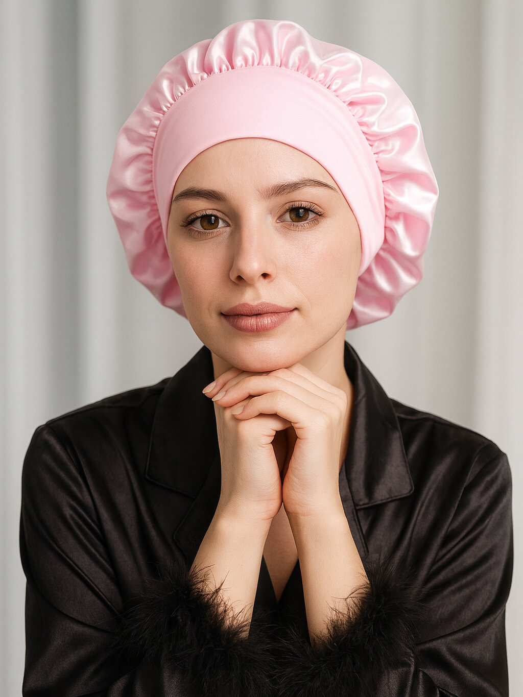 Шапочка для сна WMA STORE, атласная, шелковая, с эластичной резинкой, розовая