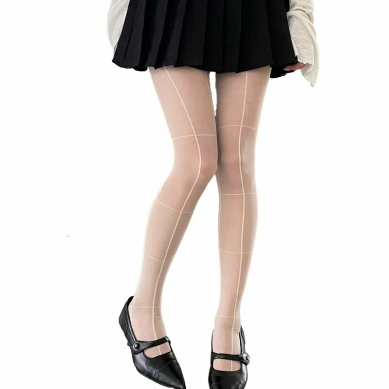 Черные чулки с вертикальной линией-белый